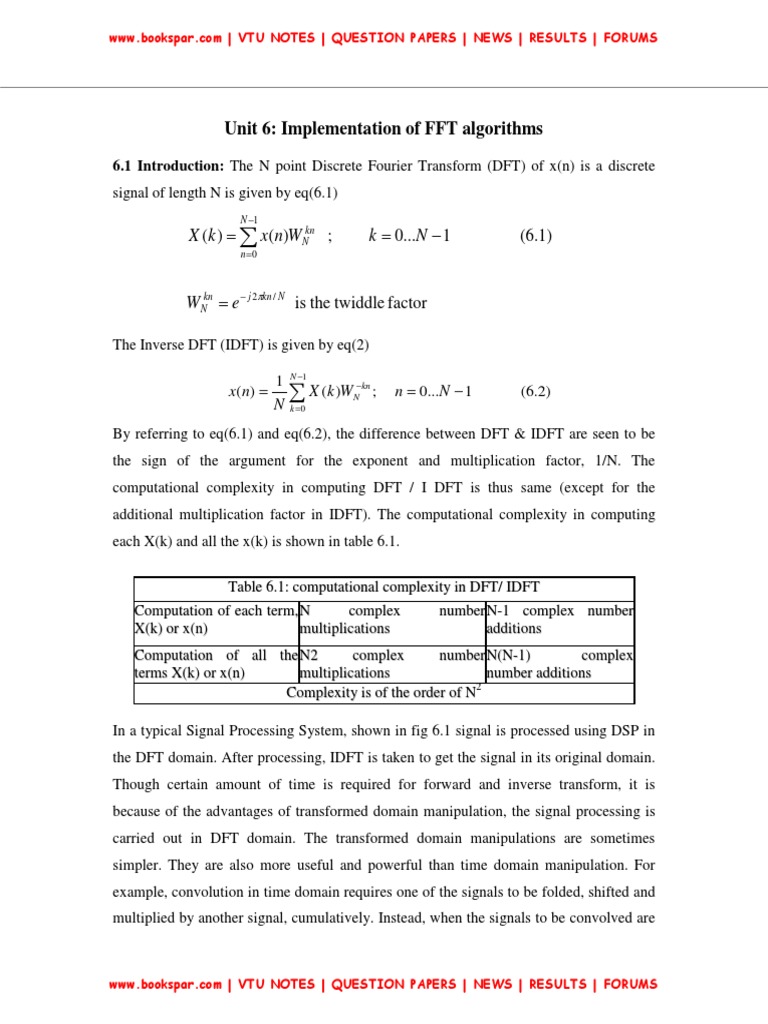 Unit 6 Implementation Of Fft Algorithms Pdf Discrete Fourier Transform Fast Fourier Transform