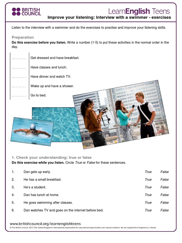 Improve Your Listening: Interview With A Swimmer - Exercises | PDF