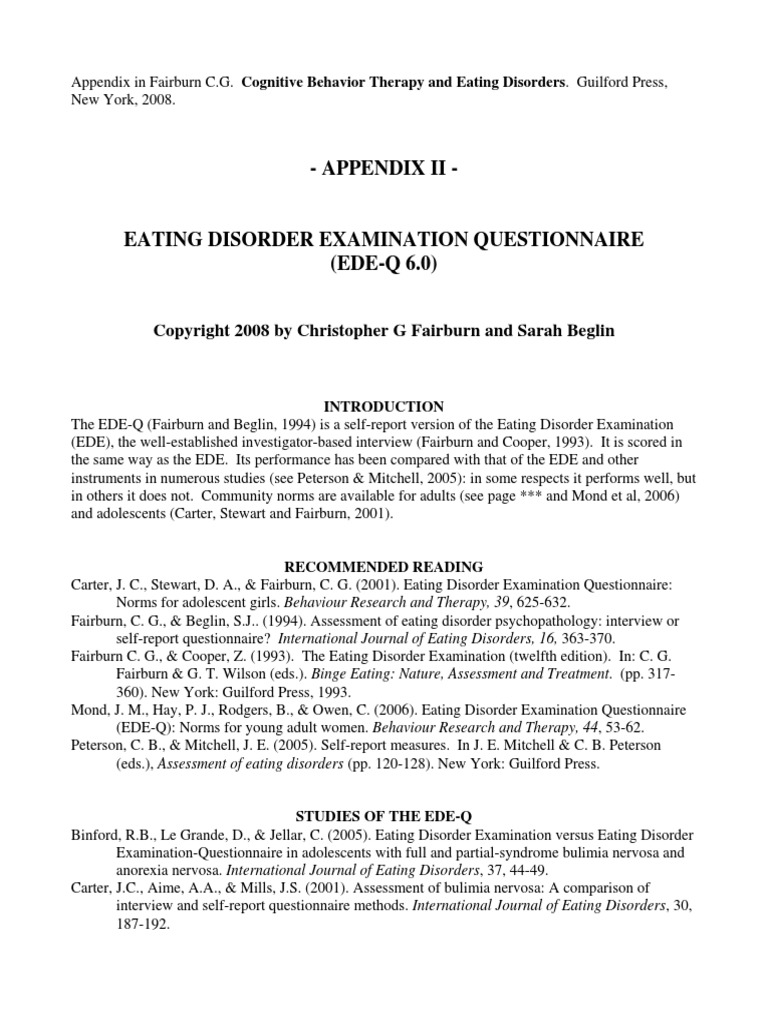 Eating Disorder Examination Questionnaire PDF | PDF | Eating Disorder ...