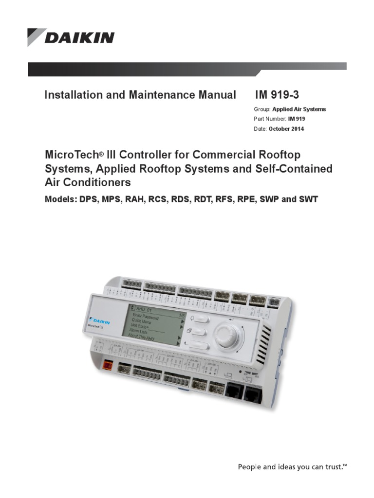 Daikin IM 919-3 LR MT-III Controller For AHU Manual | PDF | Menu (Computing) | Sensor