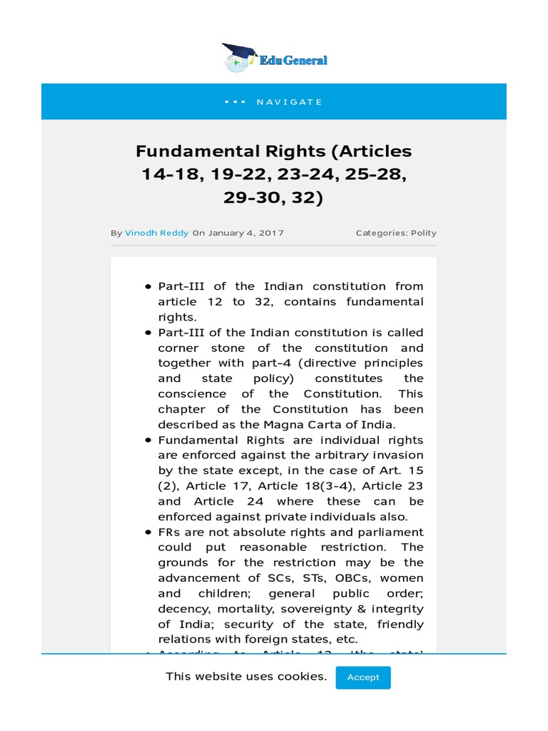 Fundamental Rights (Articles 14-18 - 19-22 - 23-24 - 25-28 - 29-30 - 32 ...