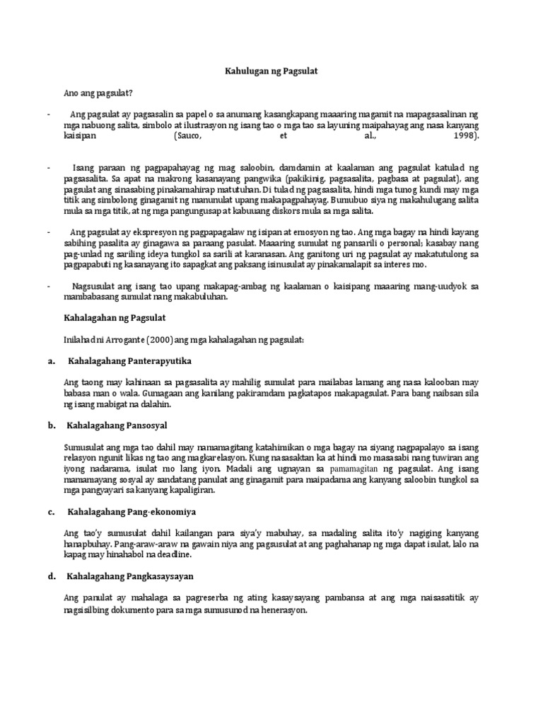 Kahulugan NG Pagsulat | PDF