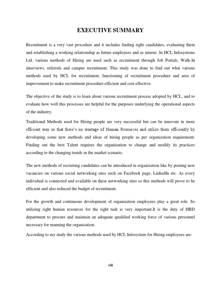 EXECUTIVE SUMMARY.docx | Recruitment | Organizational Behavior
