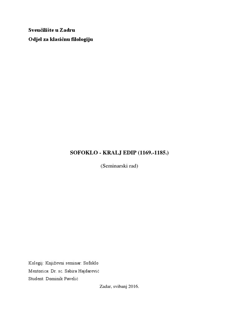 Seminarski Rad - Kralj Edip | PDF