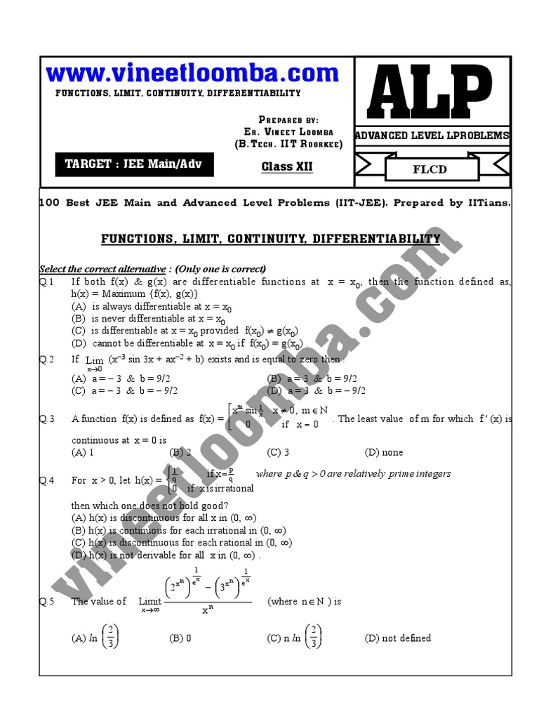 JEE Main/Advanced: Limits & Continuity Problems | PDF | Rational Number ...