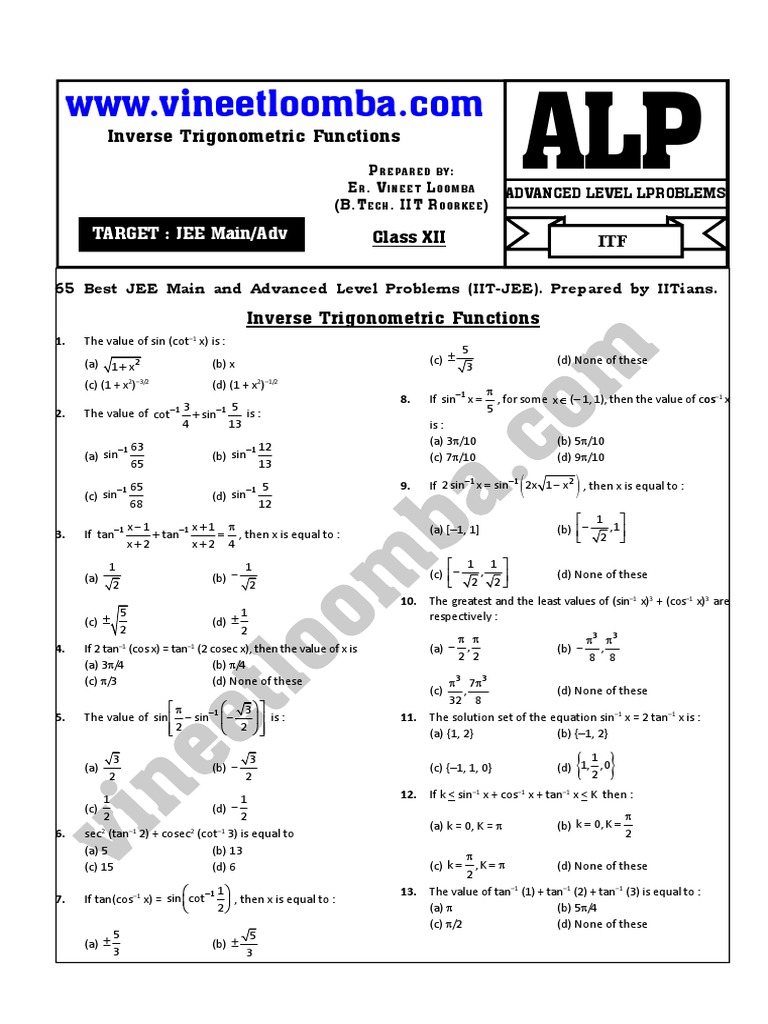 Inverse Trigonometric Functions (ITF) JEE Main and Advanced (IIT-JEE) | Trigonometric Functions ...
