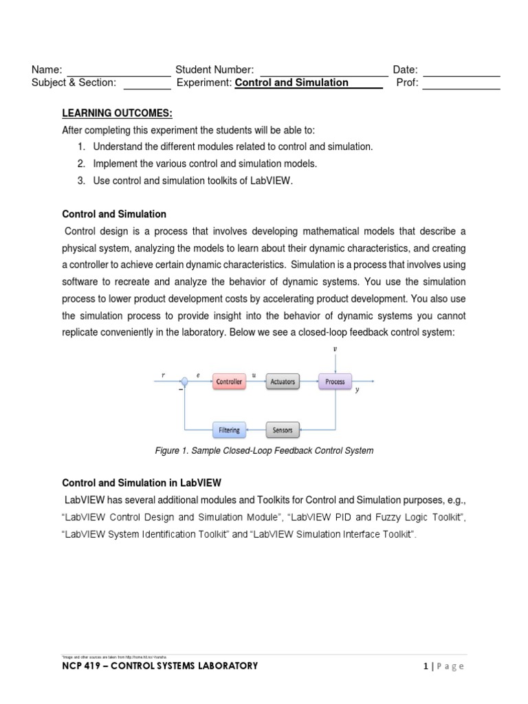 Control Systems Lab: Simulation in LabVIEW | PDF | Control Theory ...