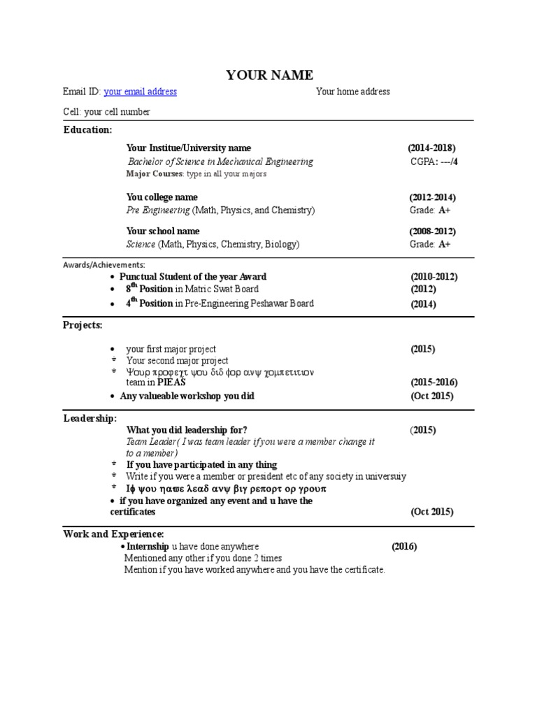 Example CV (MIT Format) | Engineering | Mechanical Engineering
