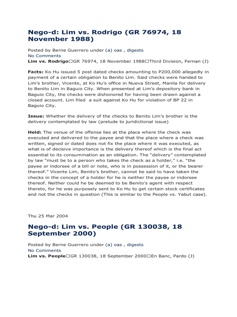 Nego Digest Cases | PDF | Negotiable Instrument | Cheque
