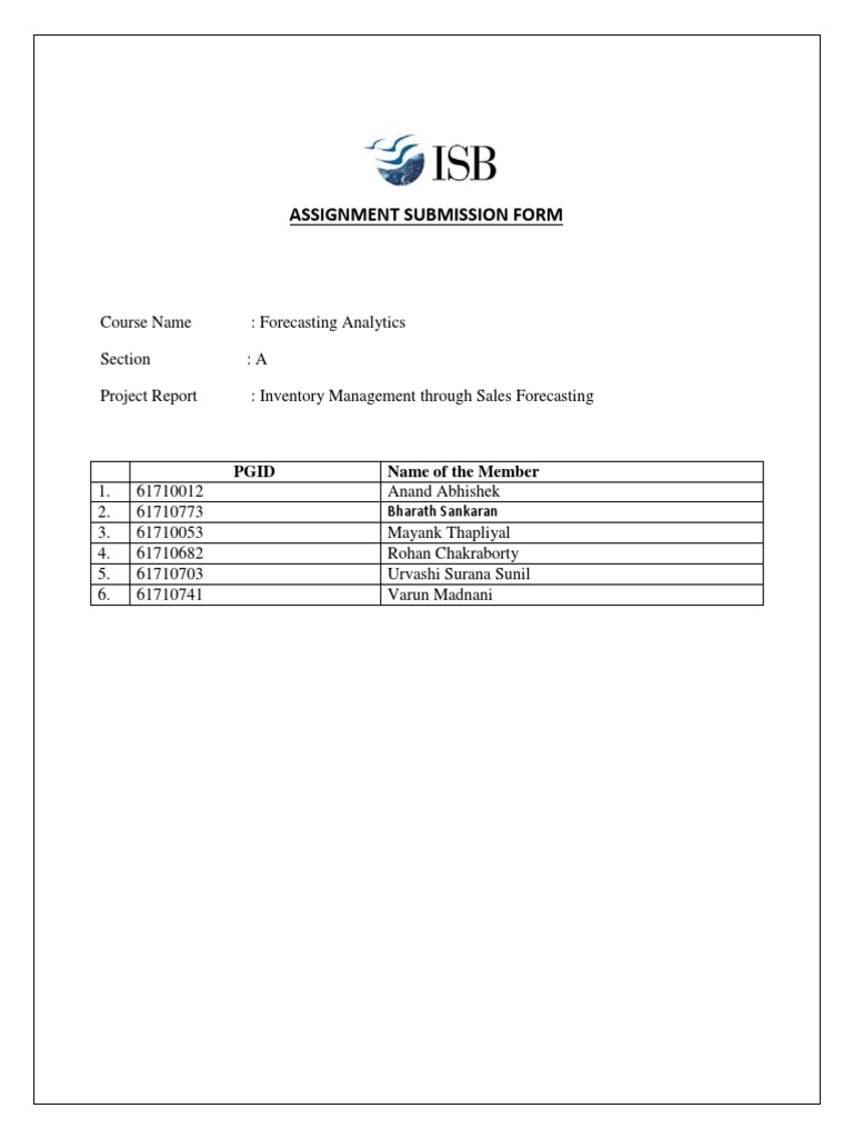 Assignment Submission Form: Pgid Name of The Member | PDF | Seasonality | Forecasting