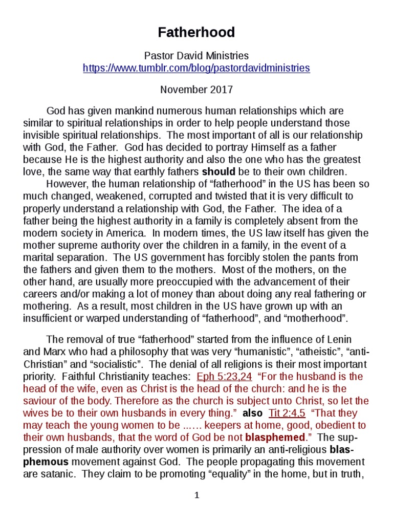 Fatherhood - August 2017 | PDF | Gender Role | Marriage