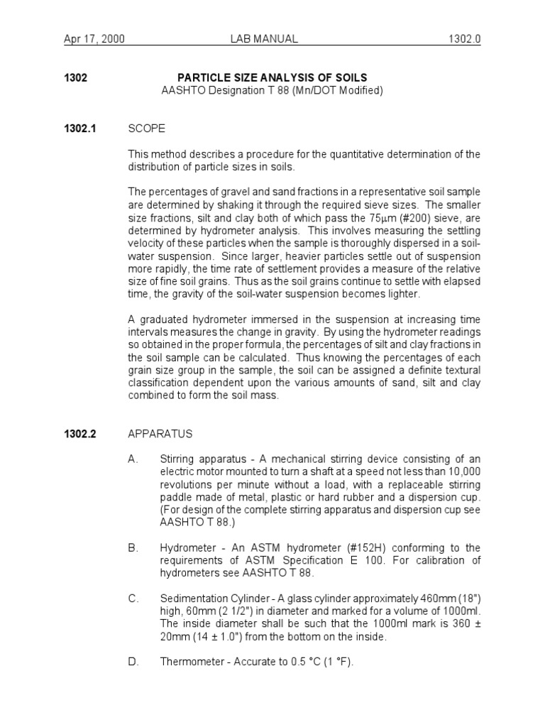 AASHTO-T88 - Hydrometer Test PDF | PDF | Silt | Sand