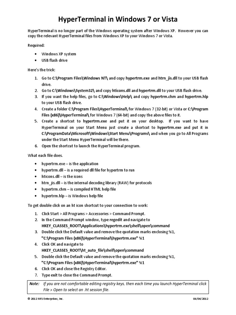 Using HyperTerminal in Windows 7 or Vista | PDF | Microsoft Windows | Windows 7