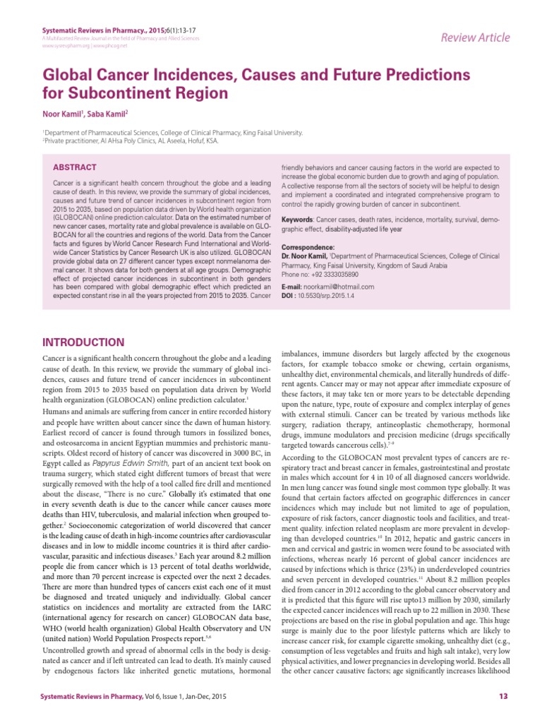 Global Cancer Incidences, Causes and Future Predictions | PDF | Cancer ...