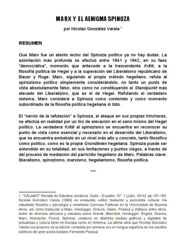 Marx y Spinoza: Influencias Políticas | PDF | Georg Wilhelm Friedrich ...