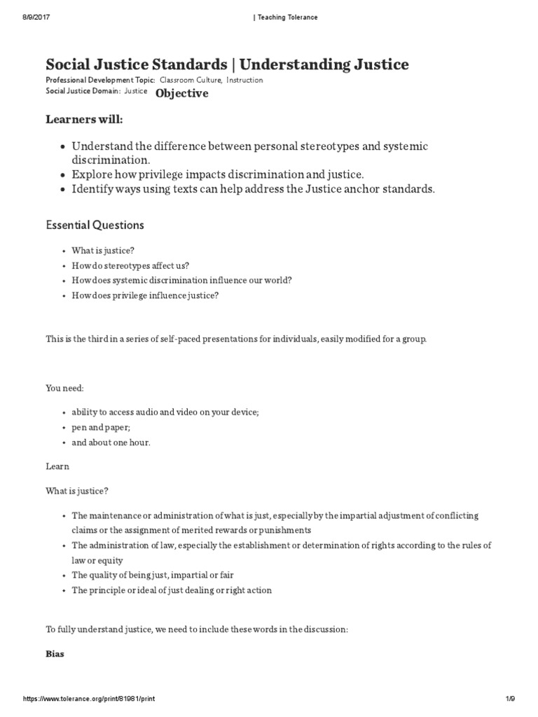 Social Justice Standards - Unpacking Social Justice | PDF | Stereotypes ...
