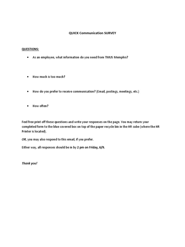 QUICK Communication SURVEY: Questions | PDF