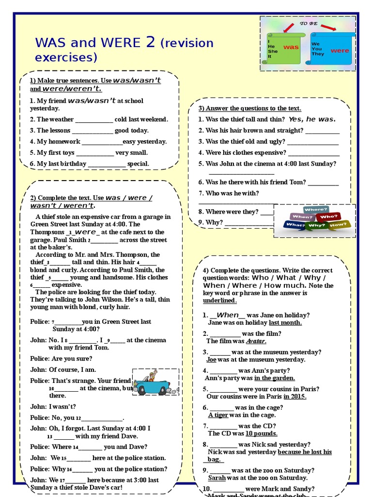 Was and Were Exercises | PDF | Leisure