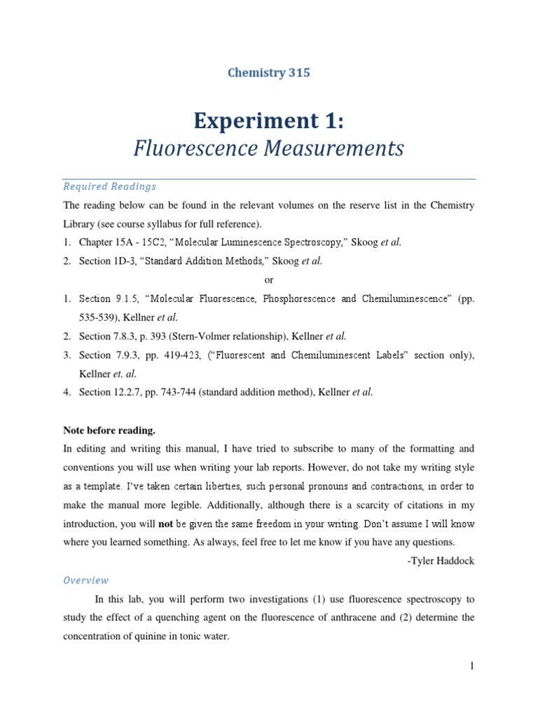 Chemistry Lab: Fluorescence Study | PDF | Fluorescence | Compact ...