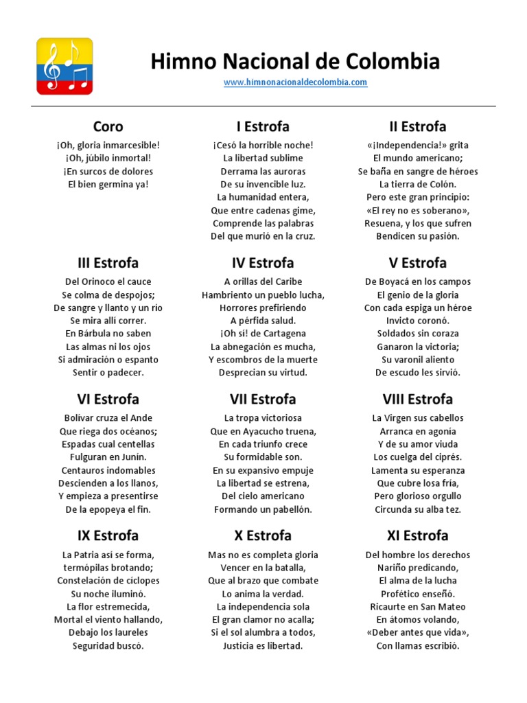 Himno Nacional De Colombia Pdf Religión Y Creencia Ficción Y Literatura