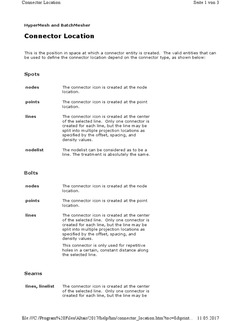 Connector Location Types and Placements in HyperMesh and BatchMesher ...