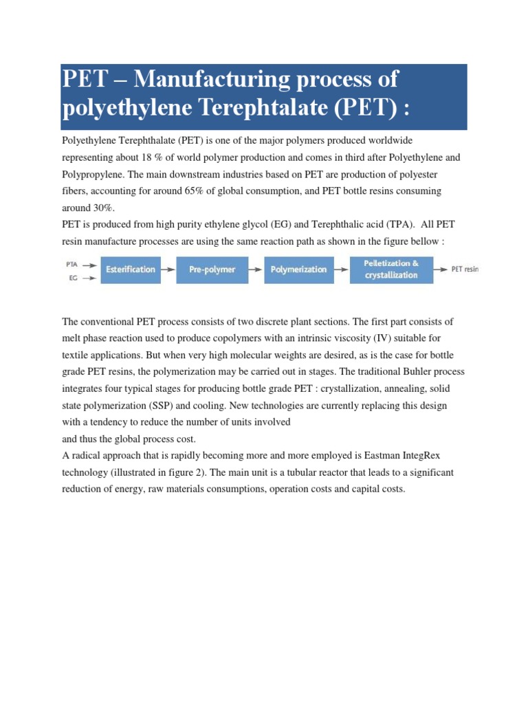 PET - Manufacturing Process of Polyethylene Terephtalate (PET) | PDF