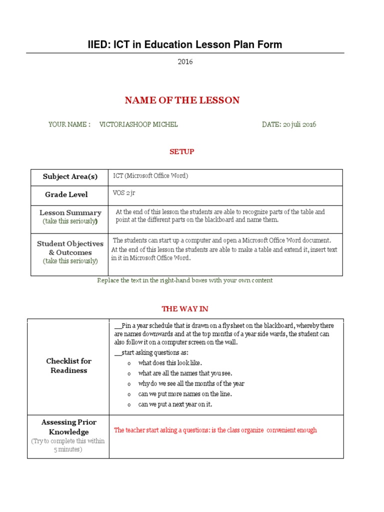 IIED: ICT in Education Lesson Plan Form: Name of The Lesson | PDF ...