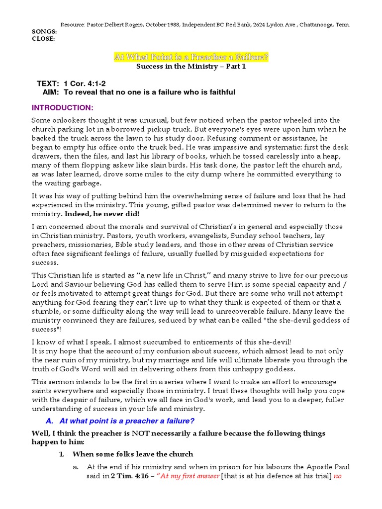 Success in Ministry: Faith Over Failure | PDF | Maize | Sermon