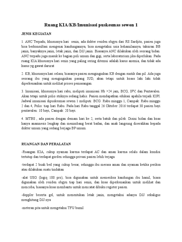 Ruang KIA Puskesmas | PDF