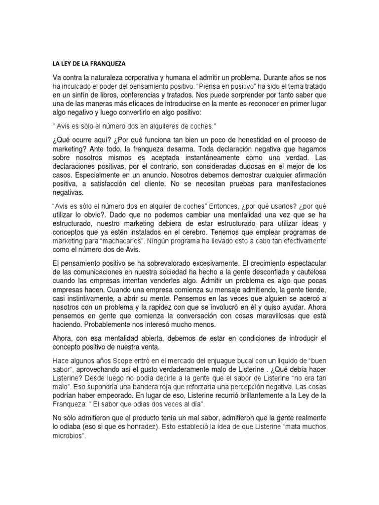 La Ley de La Franqueza | PDF | Marketing | Mente