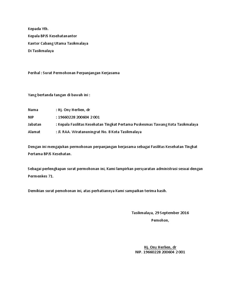 Surat Perpanjangan MOU BPJS | PDF