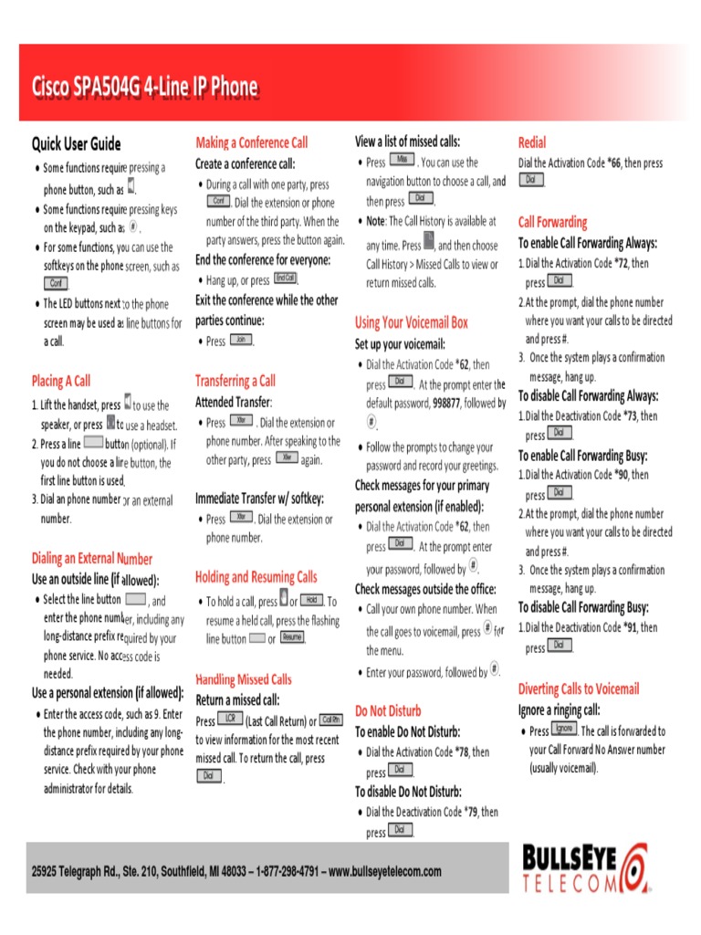 Cisco SPA504G 4-Line IP Phone Quick User Guide | PDF | Telephone Number ...