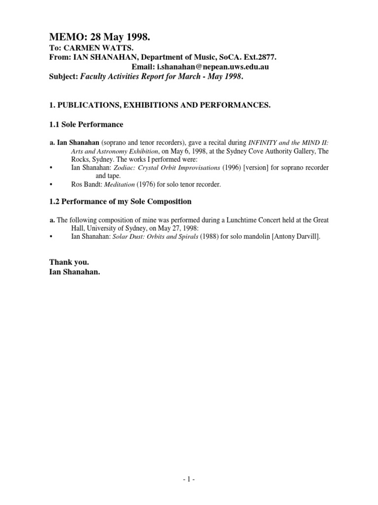 Ian Shanahan - SoCA UWS Activity Report 1998.3-5 | PDF