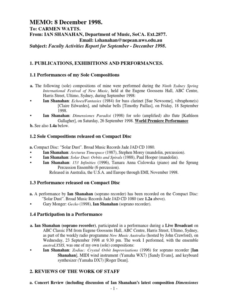 Ian Shanahan - SoCA UWS Activity Report 1998.9-12 | PDF | Synthesizer | Sound
