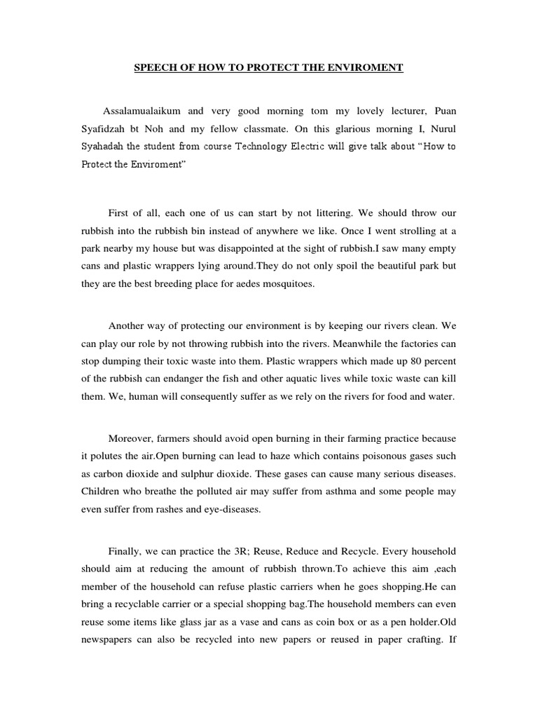 Speech of How To Protect The Enviroment | Download Free PDF | Recycling ...