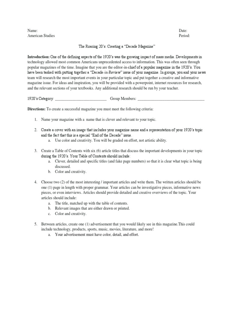 Roaring 20s Decade Magazine Project | PDF | Magazines | Creativity