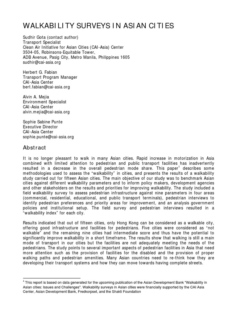 Walkability Surveys in Asian Cities PDF | PDF | Sidewalk | Survey ...
