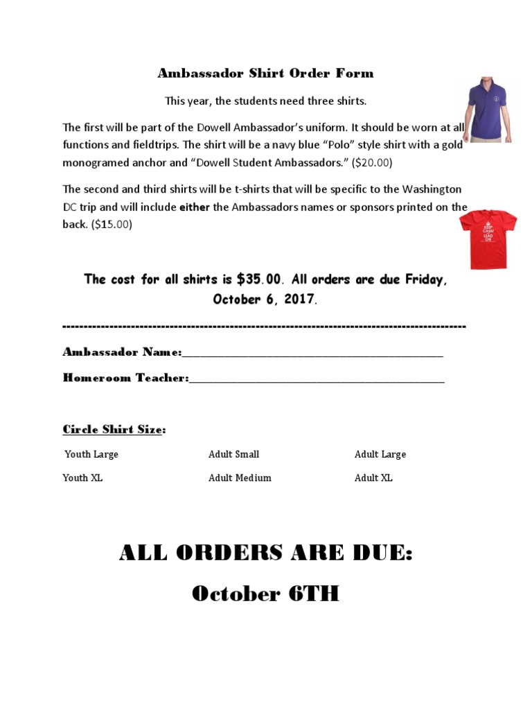 Ambassador Shirt Order | PDF