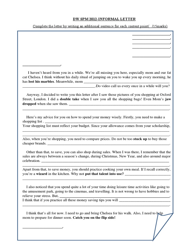 BEV Informal Letter Exercise To Add Sentences Elaborating Main Ideas | PDF