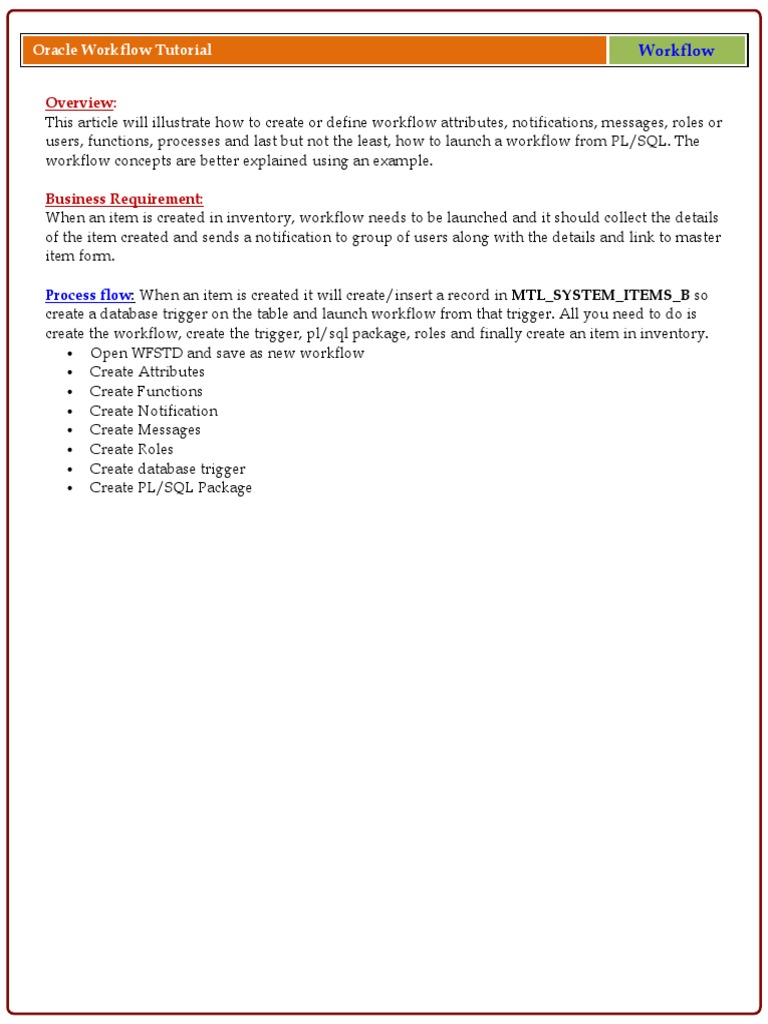 Oracle Workflow Tutorial | PDF | Oracle Database | Pl/Sql