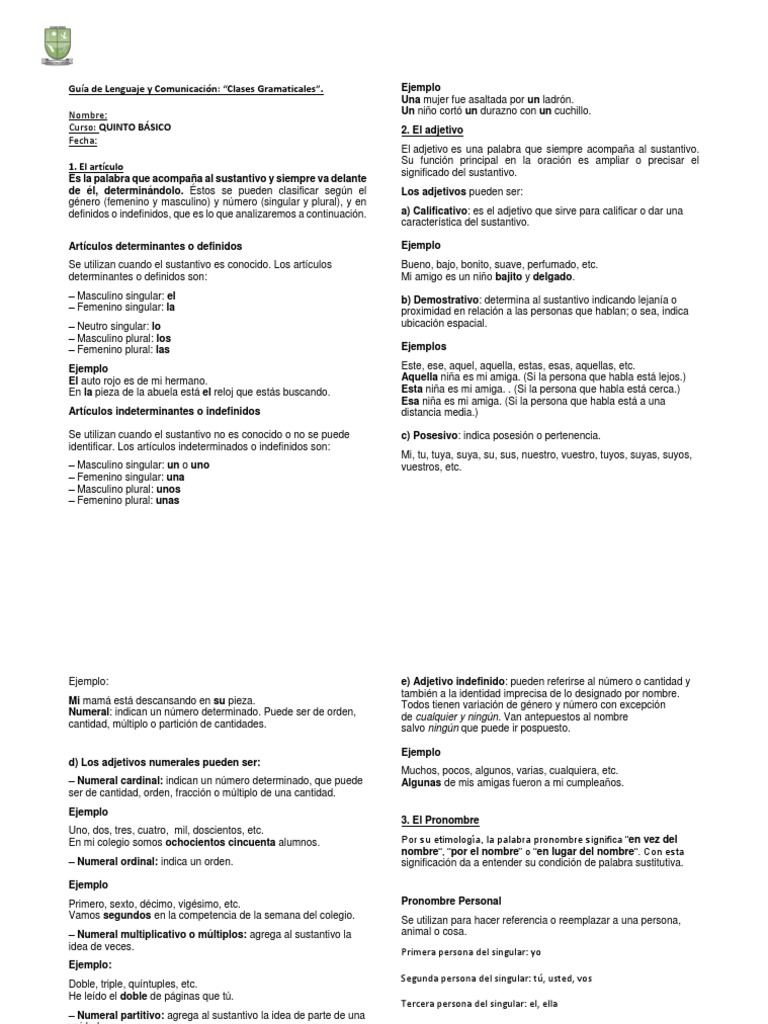 Guía de Gramática Sebastián | PDF | Sustantivo | Adjetivo
