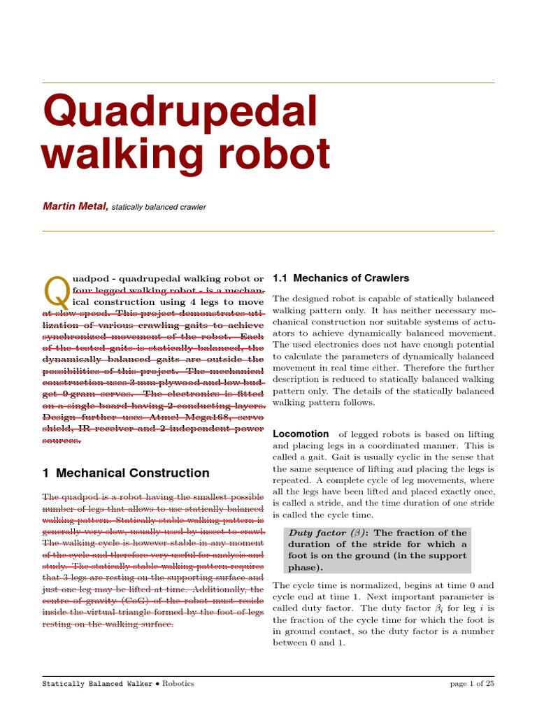 Quadrupedal Walking Robot: Martin Metal | PDF | Kinematics | Coordinate System