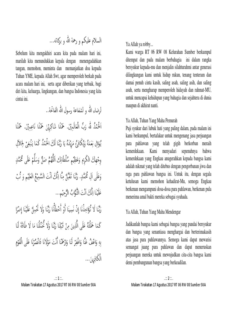 Doa Malam Tirakatan 17 Agustus 2017 HUT RI Ke-72 | PDF