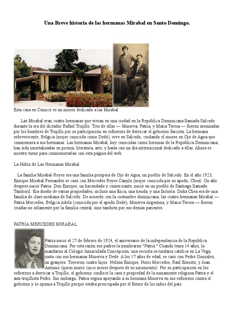Una Breve Historia de Las Hermanas Mirabal en Santo Domingo | PDF ...