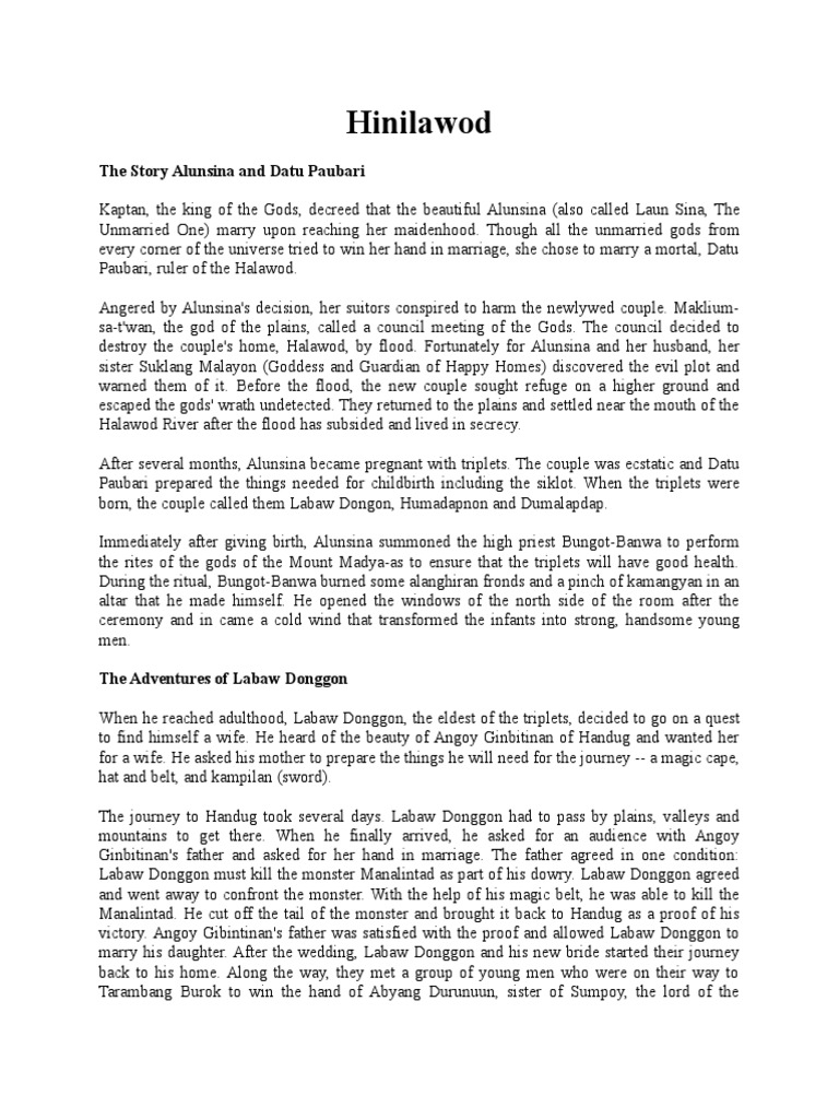Hinilawod: The Story Alunsina and Datu Paubari | PDF