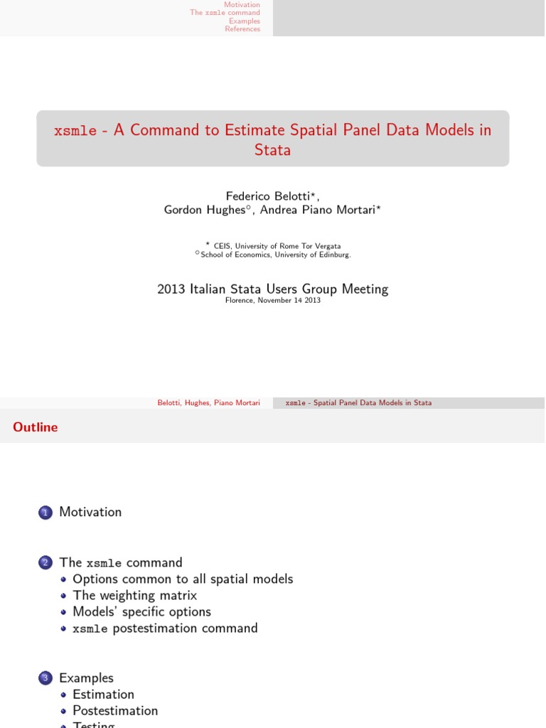 xsmle: Spatial Panel Data in Stata | PDF | Prediction | Matrix (Mathematics)