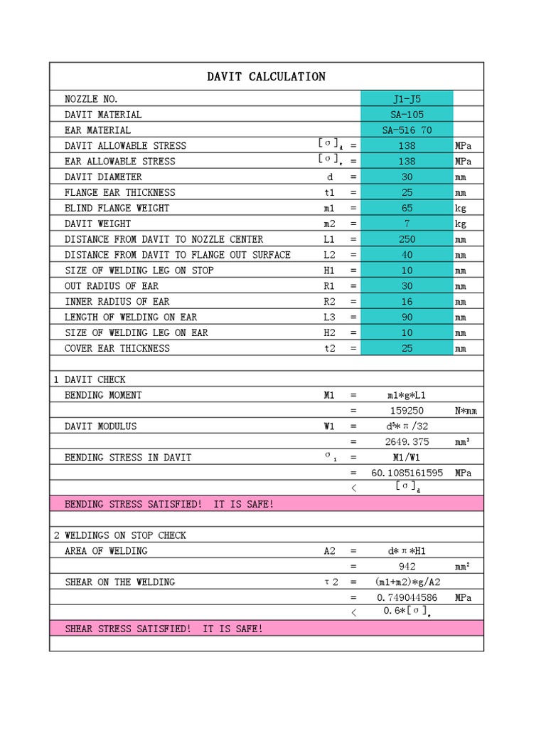 Davit Calculation | Download Free PDF | Stress (Mechanics) | Chemical Product Engineering