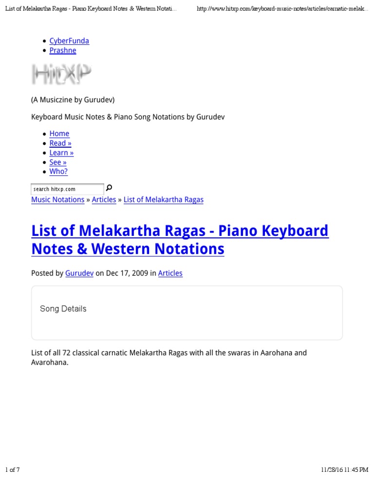“List of Melakartha Ragas” | Classical And Art Music Traditions ...