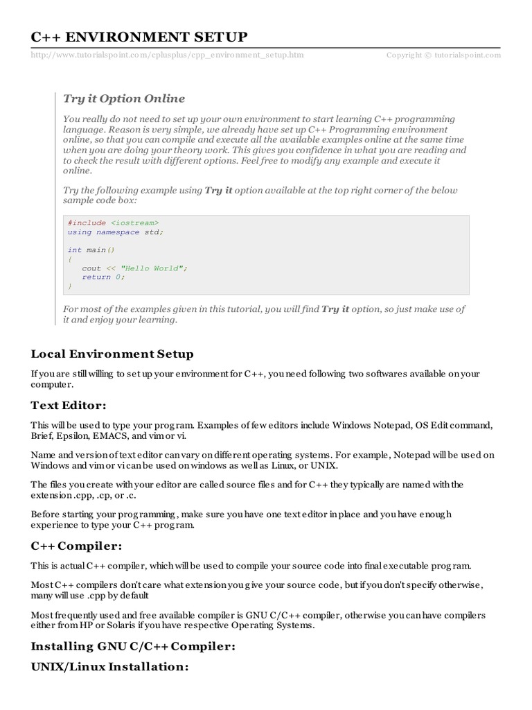 Cpp Environment Setup Pdf Xcode Integrated Development Environment 