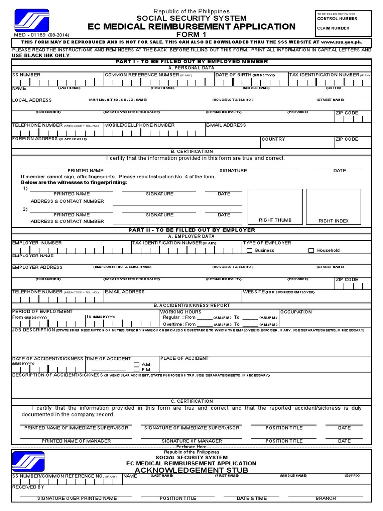 EC Medical Reimbursement Application Form 1 | Identity Document ...